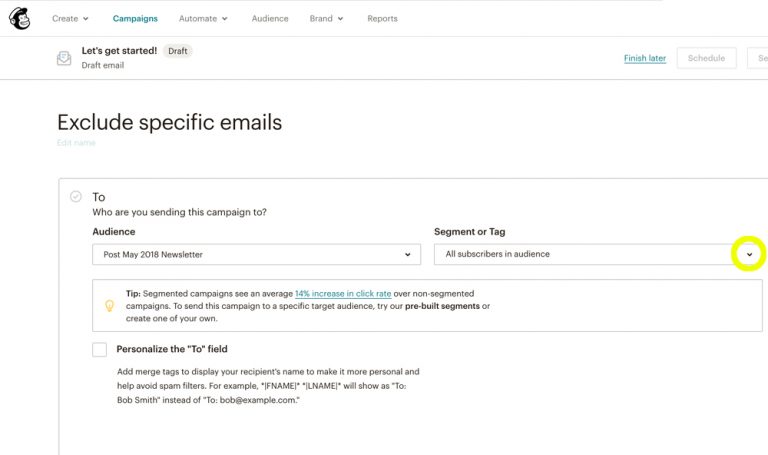 How to exclude contacts from an audience in a Mailchimp campaign – jason pereira